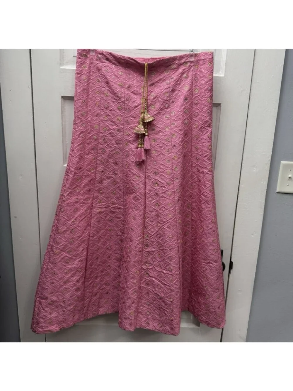 Unbranded | Skirts | Womens Pink Embroidered A Line Maxi Skirt Gold ...